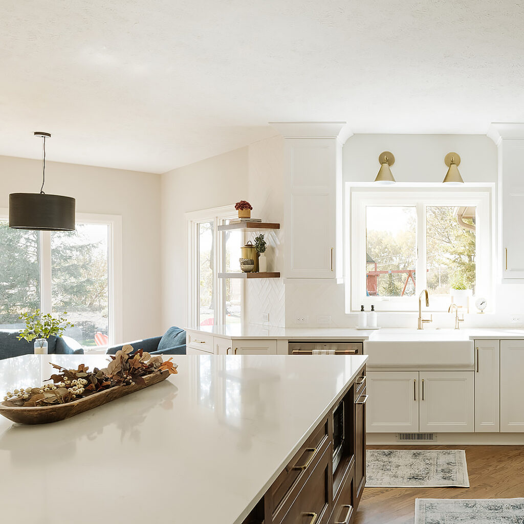Tranquil Allure: White & Wood Kitchen Haven - decorcabinets.com